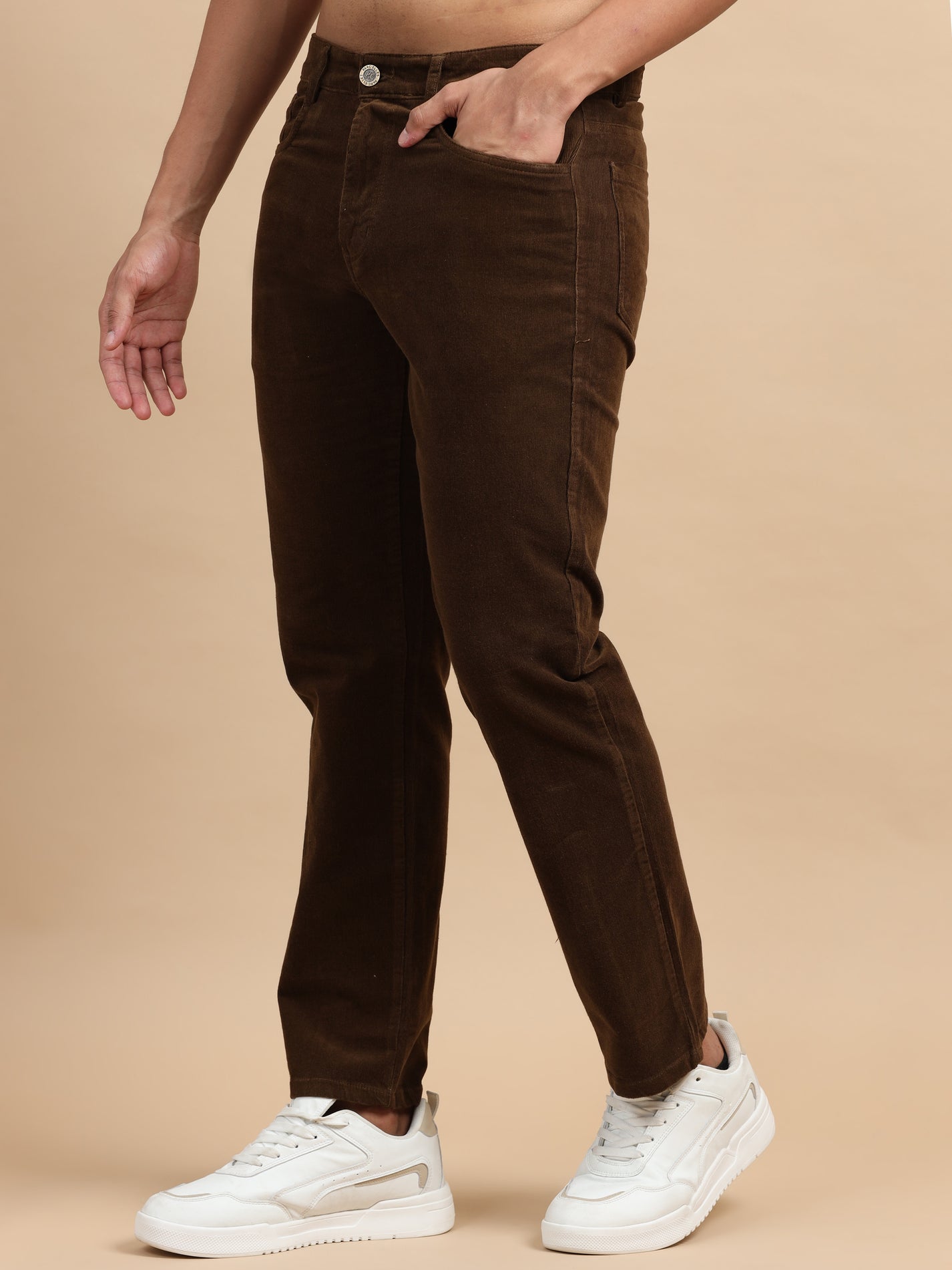 Buy Ankle Length 4 pockets Coffee Brown Corduroy Pants